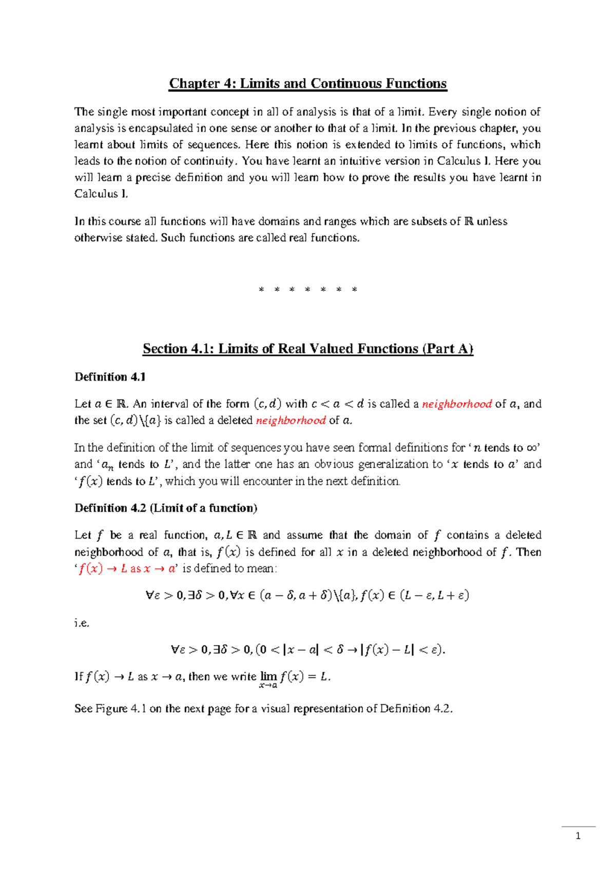 Sec 4.1 Limits of Real Valued Functions - Part A - Chapter 4: Limits and Continuous Functions ...