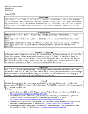 PHE 500 Milestone 3 - Grade A - Analysis of Prior Public Health ...