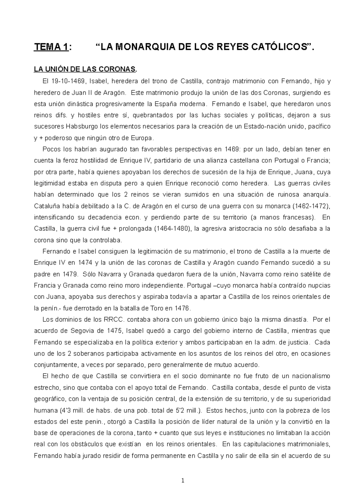 Historia Moderna de España - TEMA 1: “LA MONARQUIA DE LOS REYES CATÓLICOS”. LA UNIÓN DE LAS ...
