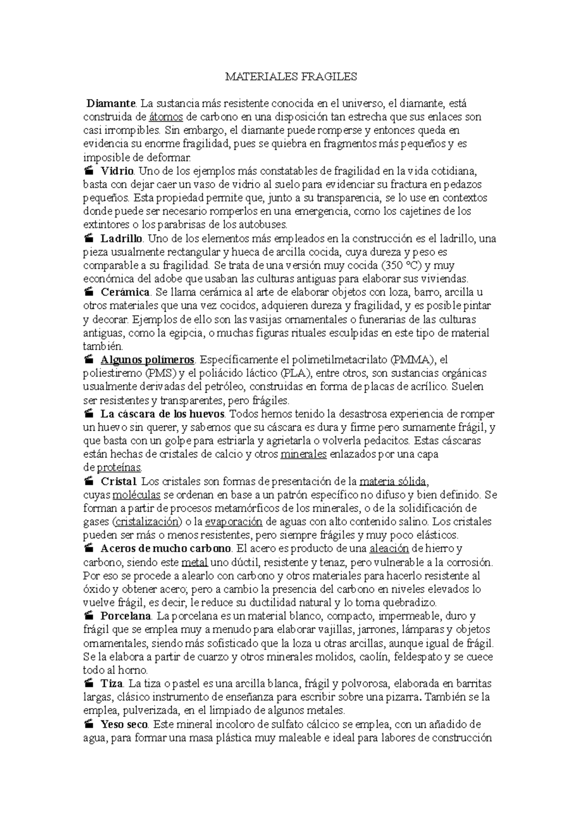 Materiales Fragiles Y Ductiles - MATERIALES FRAGILES Diamante. La ...