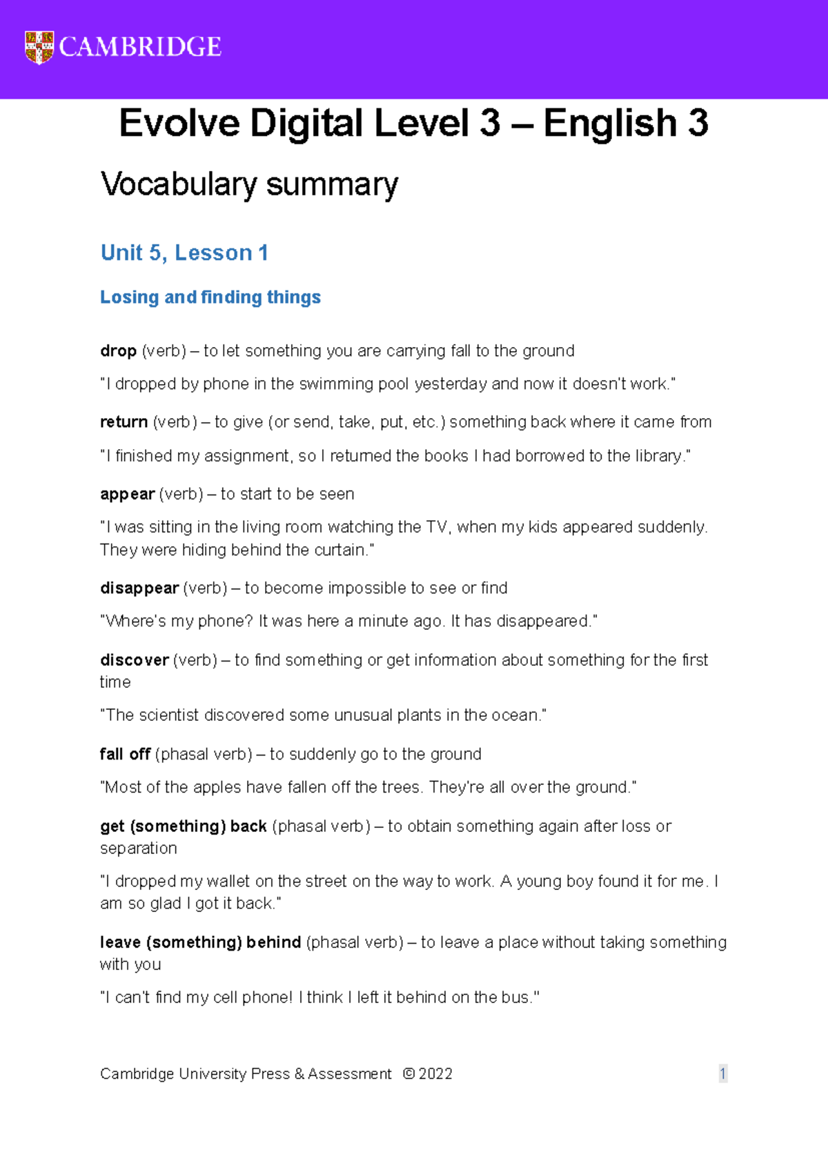 Unit 5 - E3 - Vocabulary - ghdhdf - Cambridge University Press ...