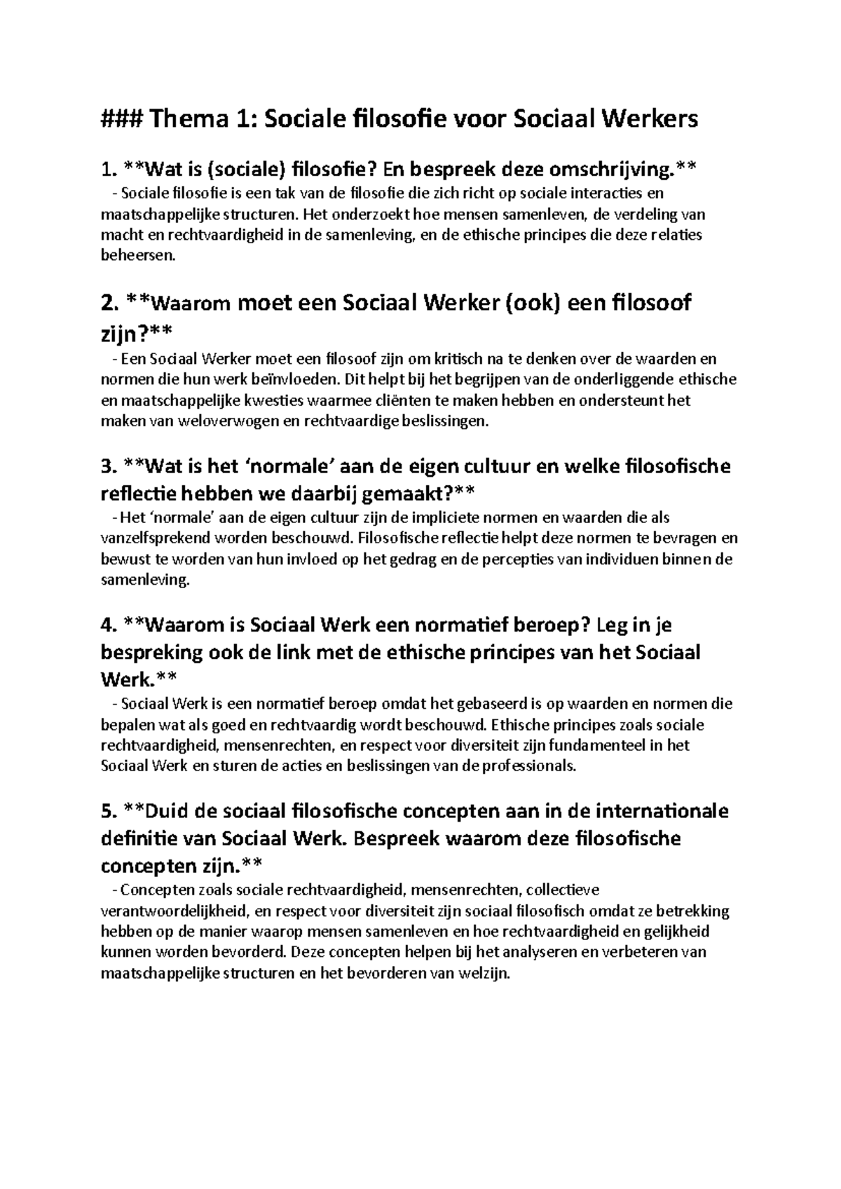 Thema 1 - examen vragen - ### Thema 1: Sociale filosofie voor Sociaal ...