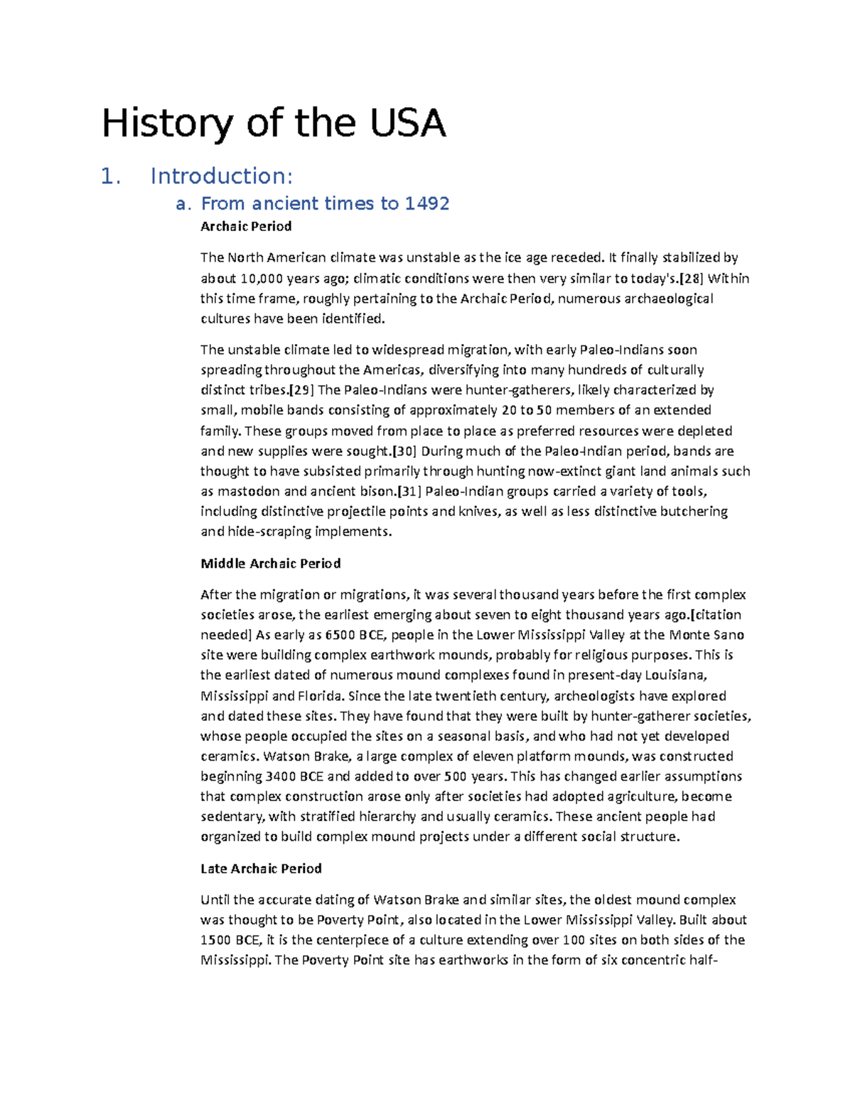 History of the USA Notes - History of the USA 1. Introduction: a. From ...