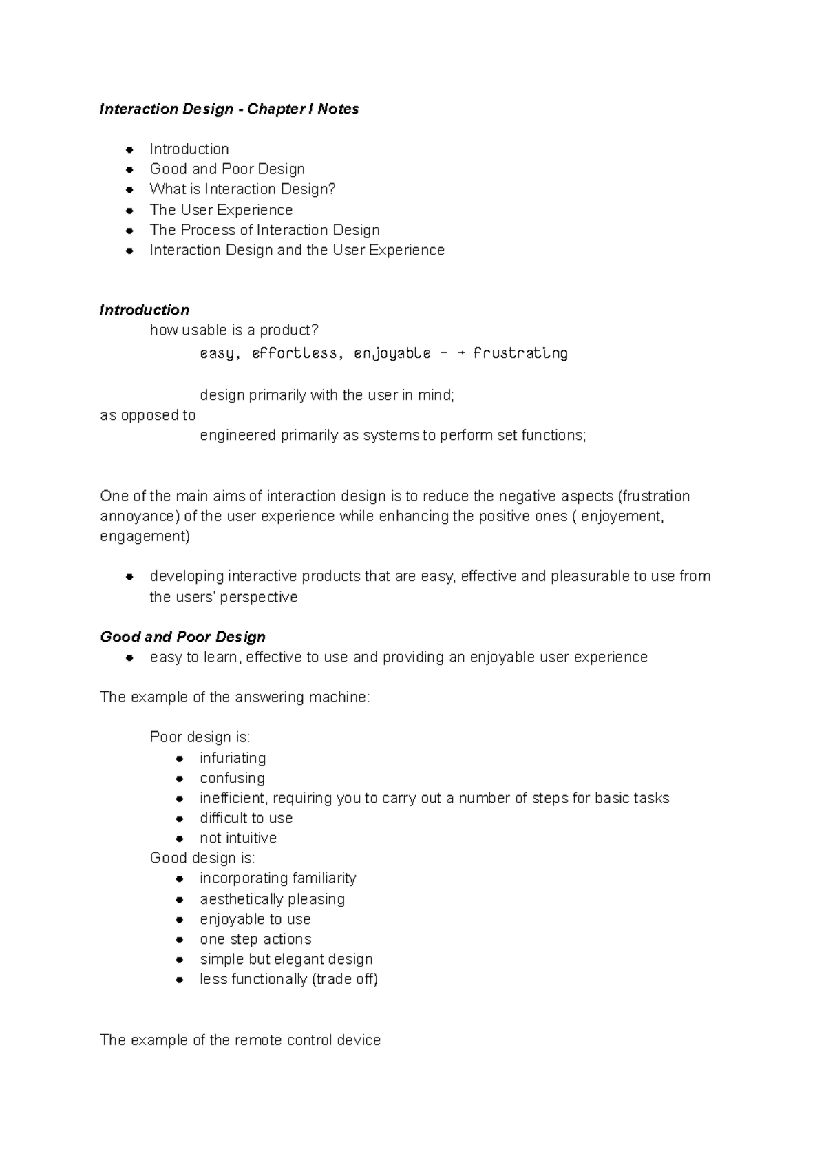 Summary Interaction design - Interaction Design Chapter I Notes ...