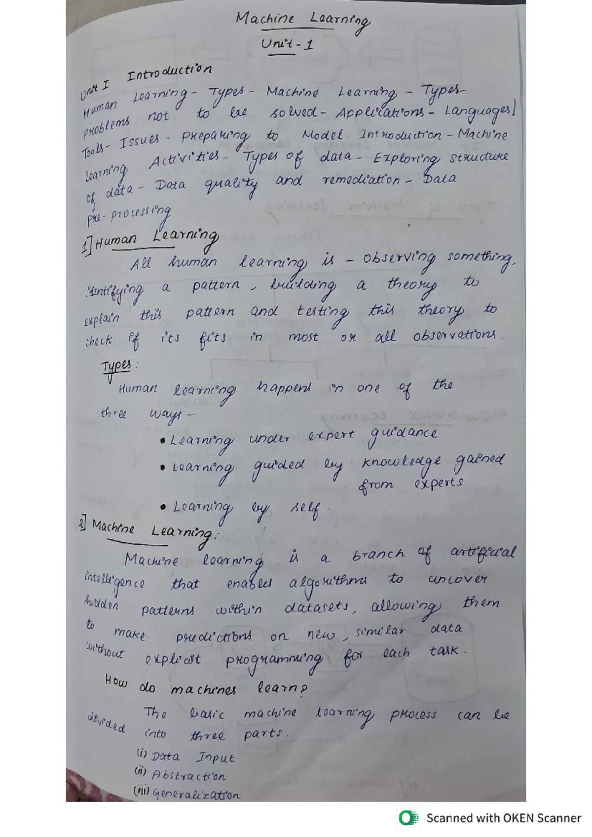 Machineunit 1 Notes Machine Learning Unit 1 Unit I Introduction Human Types Machine Learning