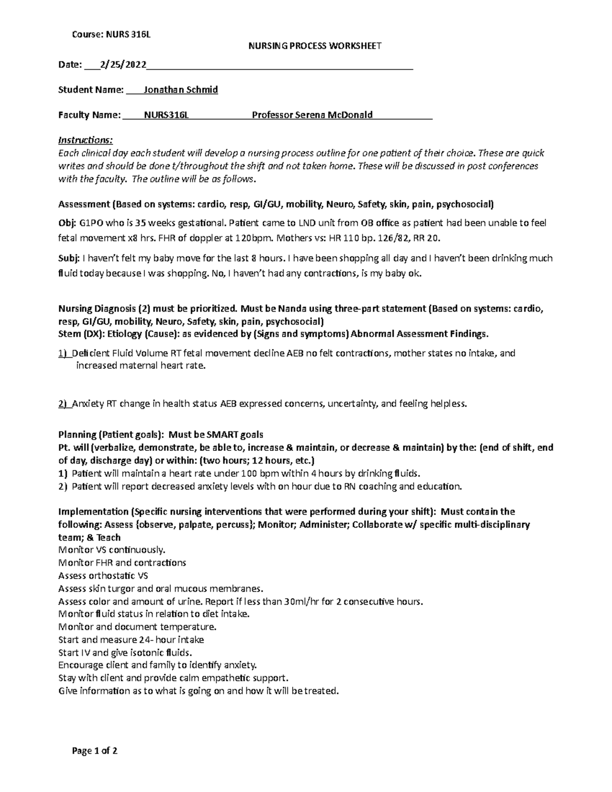 Wh3 NURS 316L - Nursing Process Worksheet - Course: NURS 316L NURSING ...