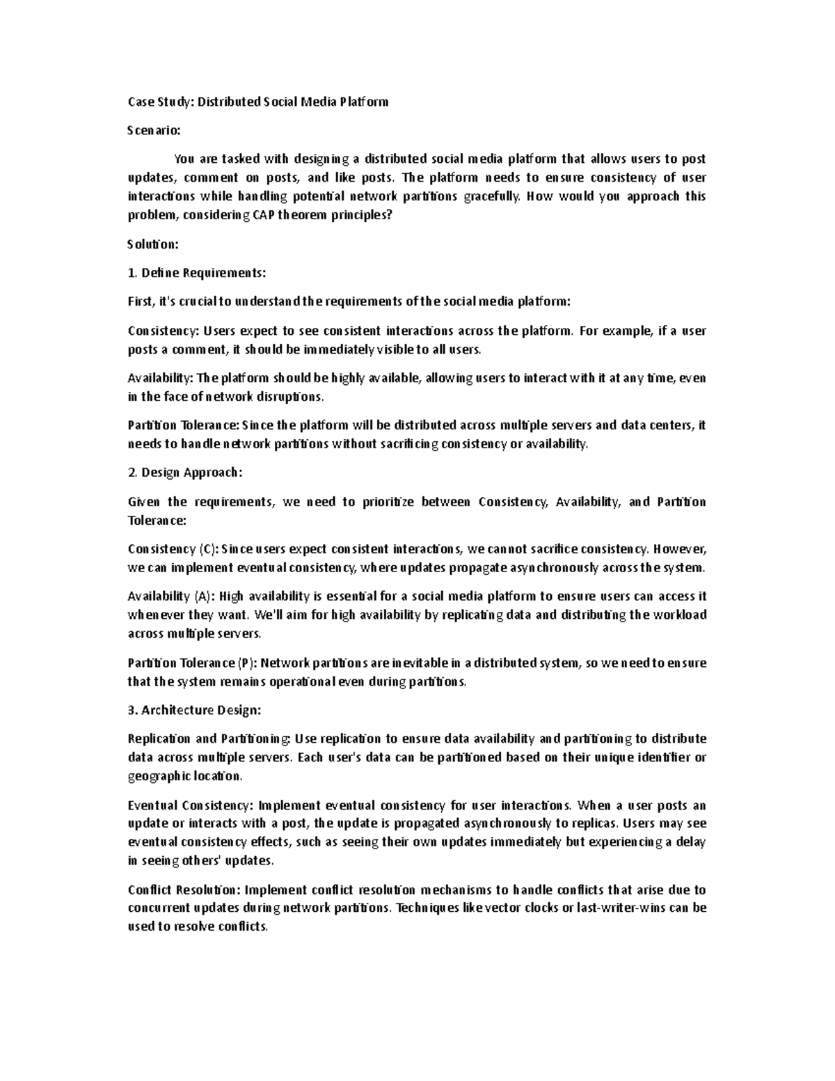 Fds - Data Analytics - Case Study: Distributed Social Media Plaƞorm Scenario: You are tasked ...