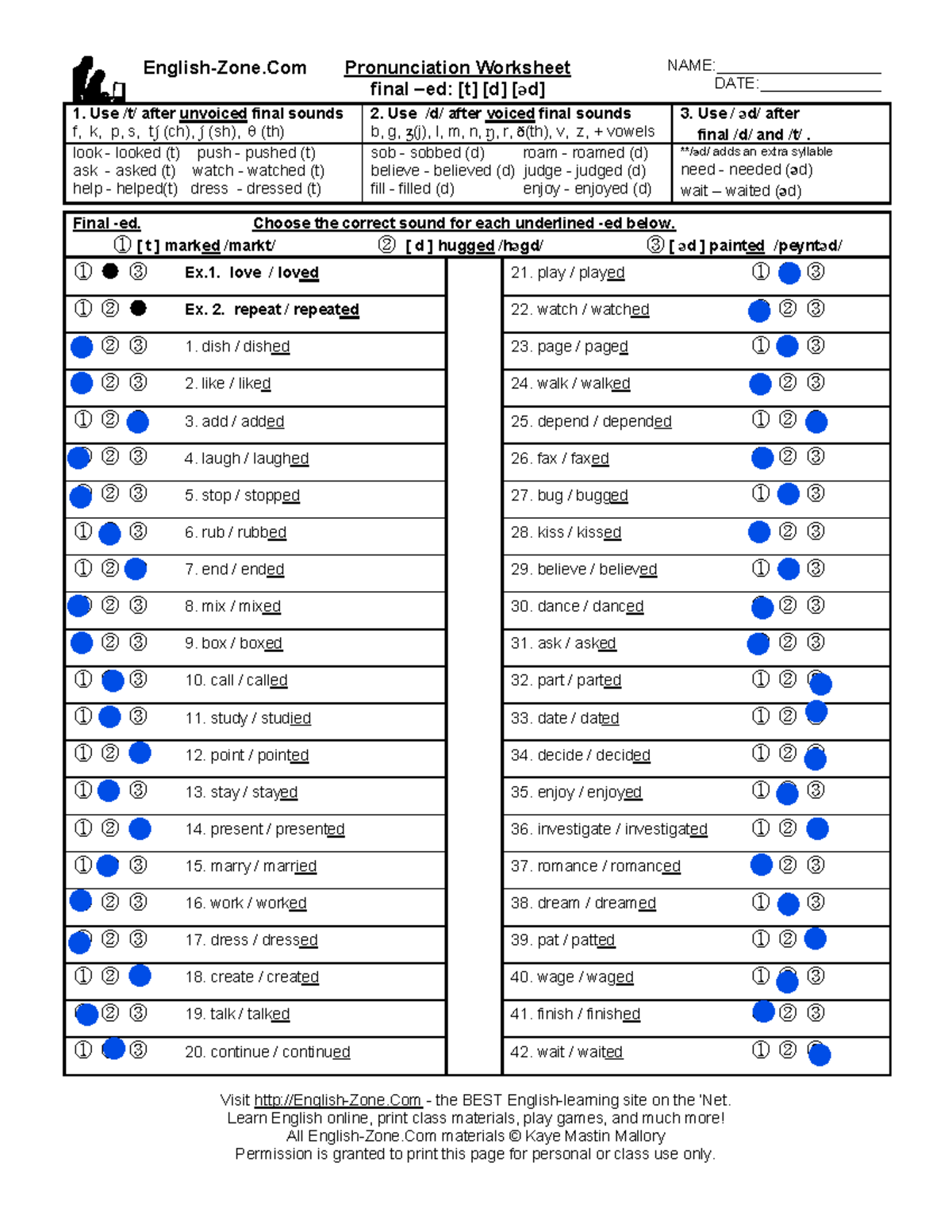 Wksht final ed practice - English-Zone Pronunciation Worksheet final ...
