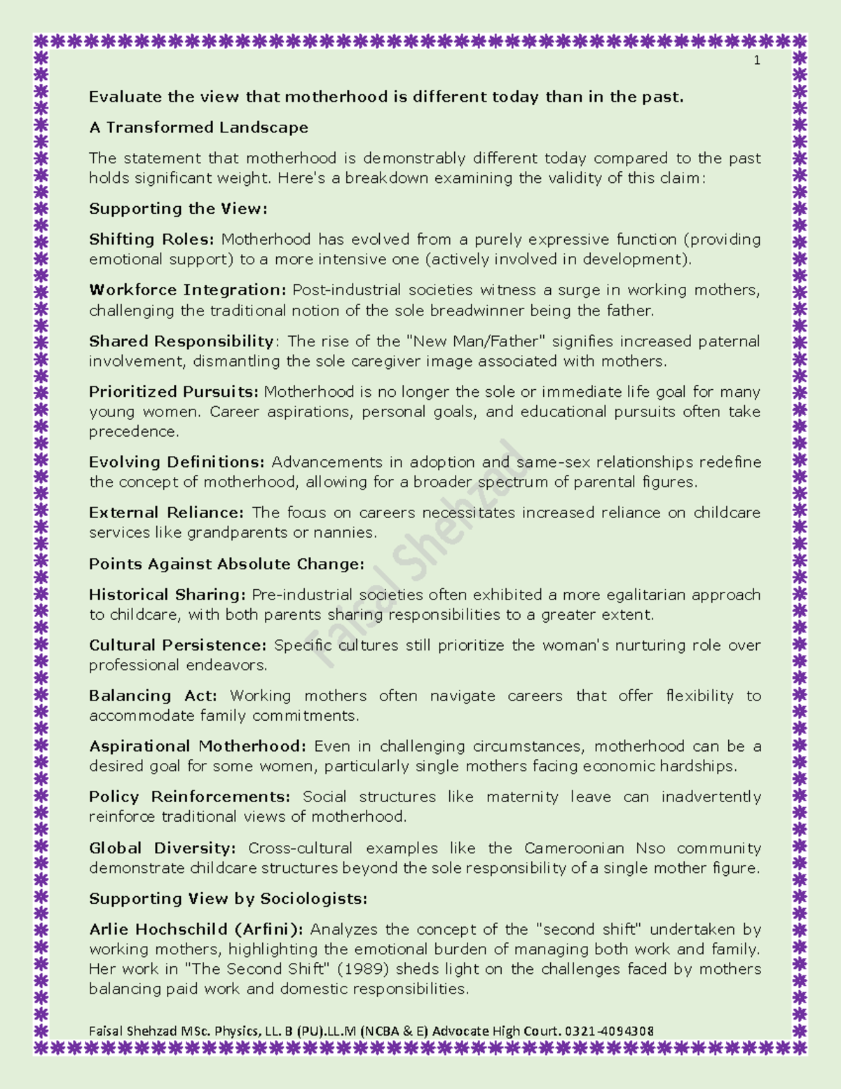 Motherood - 1 Faisal Shehzad MSc. Physics, LL. B (PU).LL (NCBA & E ...