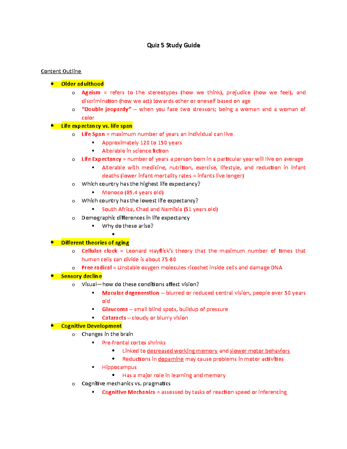 Quiz 5 Study Guide - Ch. 17, 18, 19 - Quiz 5 Study Guide Content ...