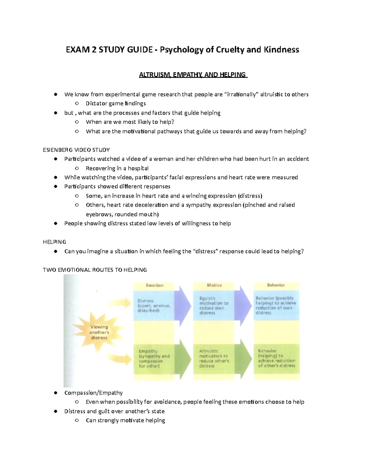 Exam 2 Study Guide - C K - EXAM 2 STUDY GUIDE - Psychology of Cruelty ...