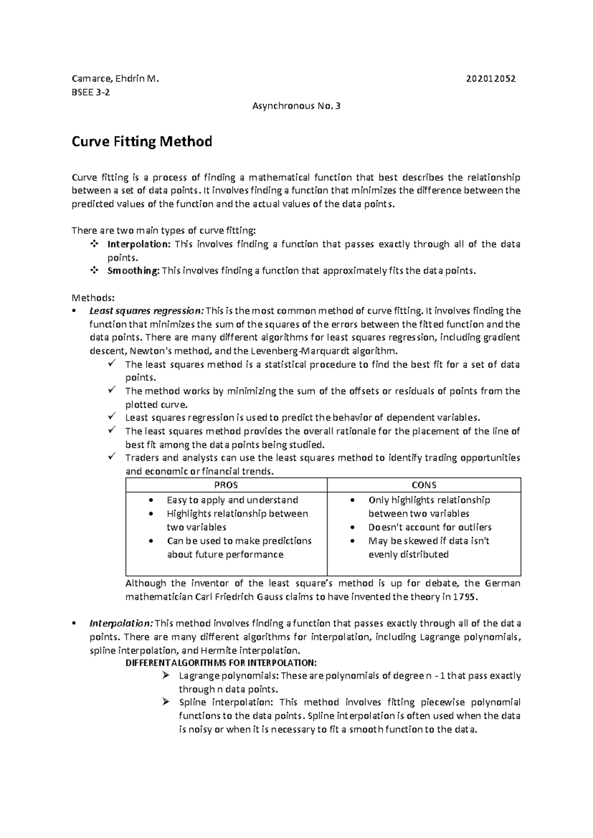 Curve-Fitting-Method - Camarce, Ehdrin M. 202012052 BSEE 3 - 2 ...