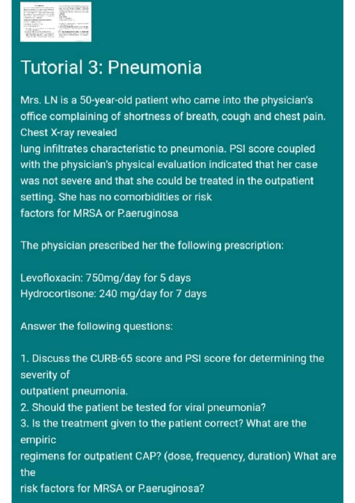 Tutorial 3 ( week 3 ) Pneumonia Case - Ceutics - Studocu