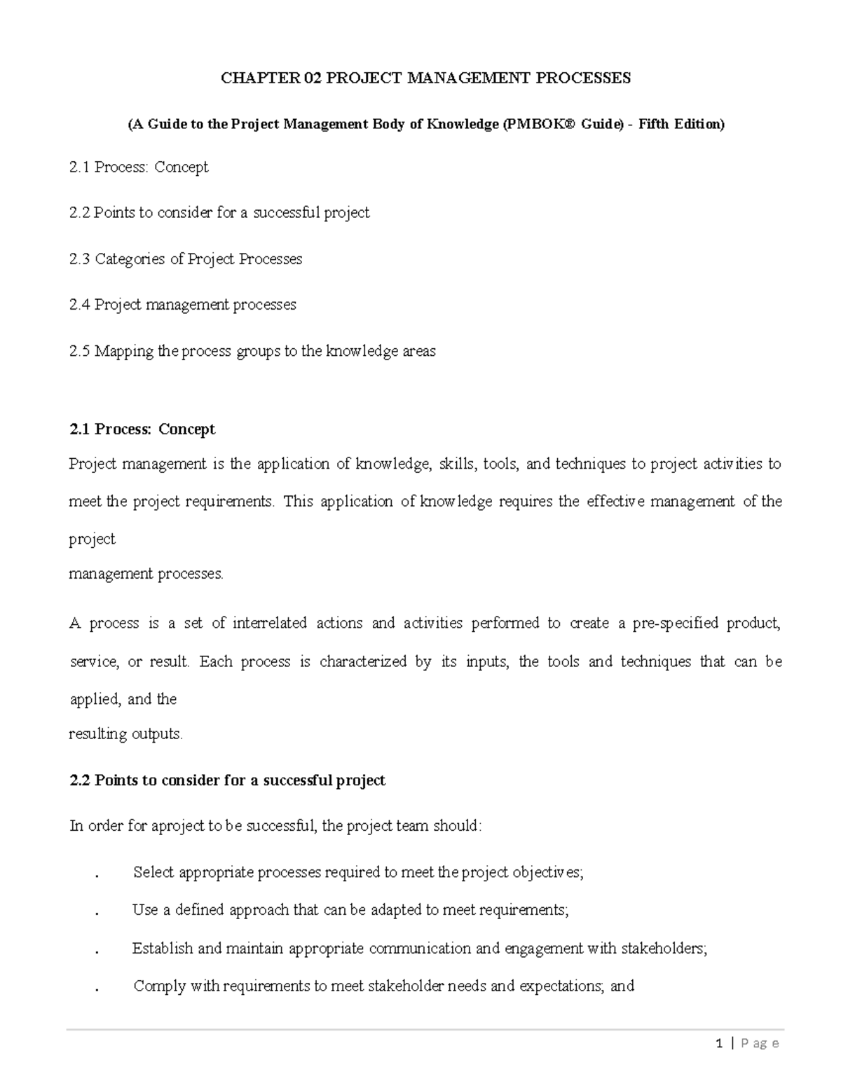 CH 02 Project Management Process - CHAPTER 02 PROJECT MANAGEMENT ...
