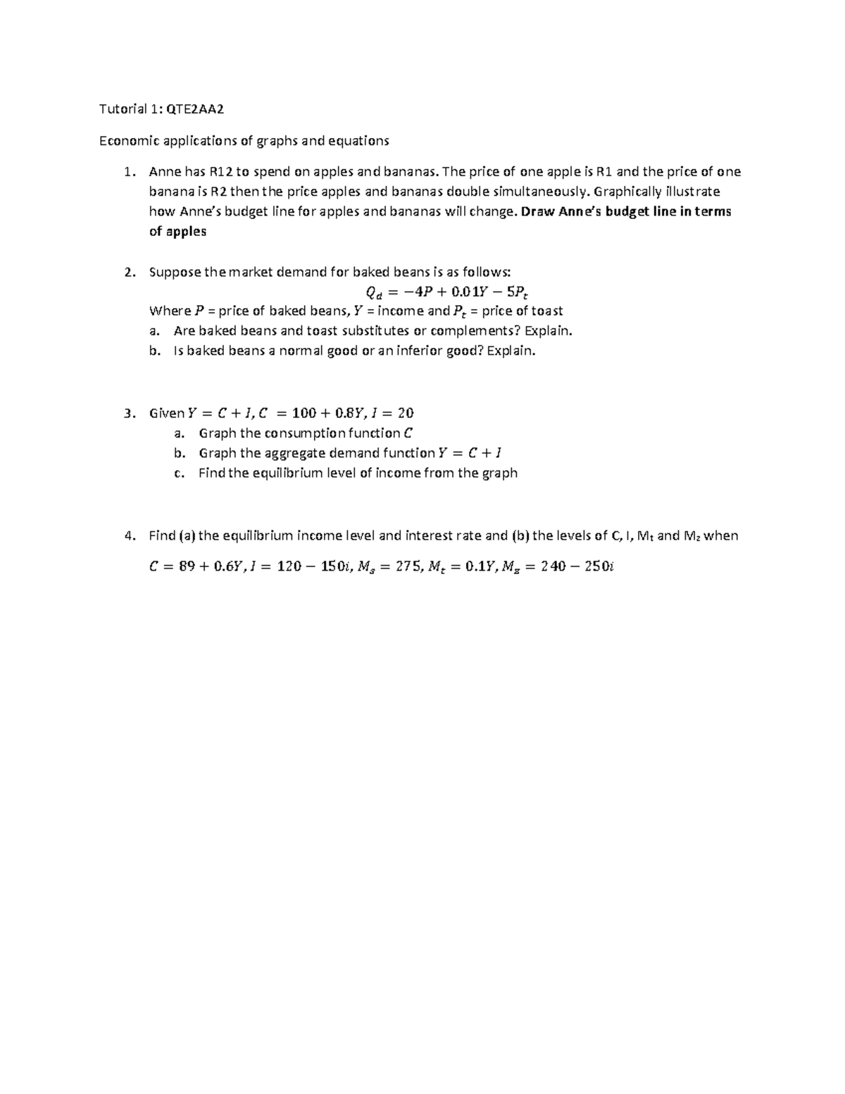 Tutorial 1 - Tutorial 1: QTE2AA2 Economic applications of graphs and ...