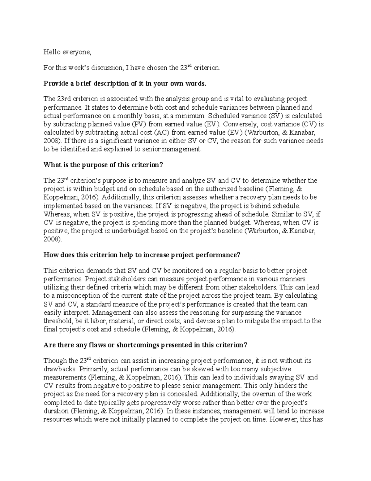 Week Two Discussion and Notes - Hello everyone, For this week’s ...