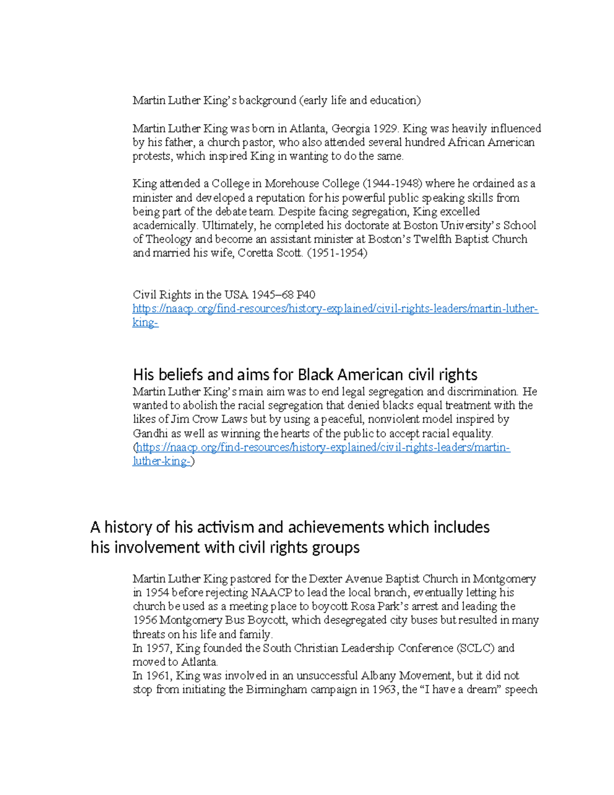 MLK - Martin Luther King’s background (early life and education) Martin ...