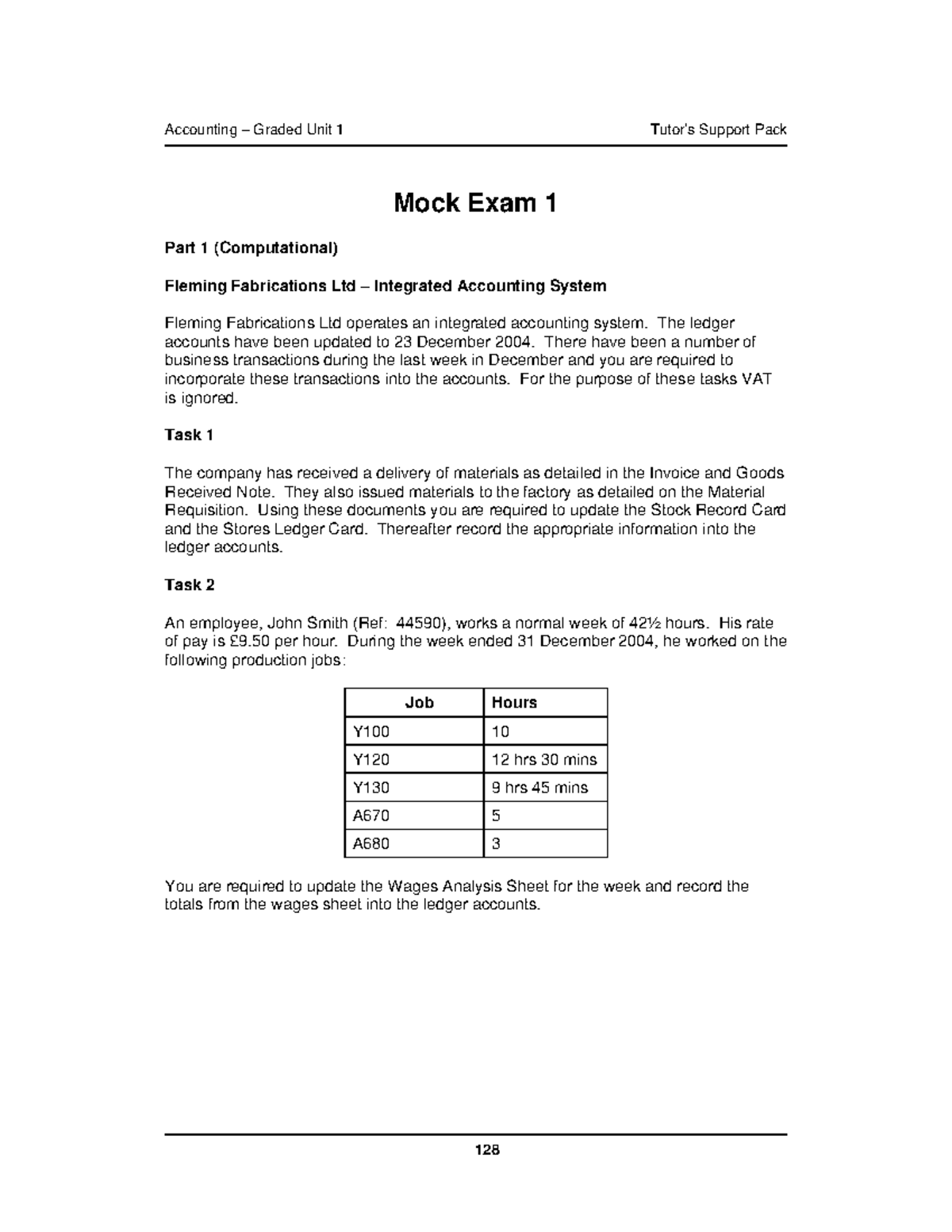 MOCK 1 - MOCK 1 - Accounting Graded Unit 1 Support Pack Mock Exam 1 ...