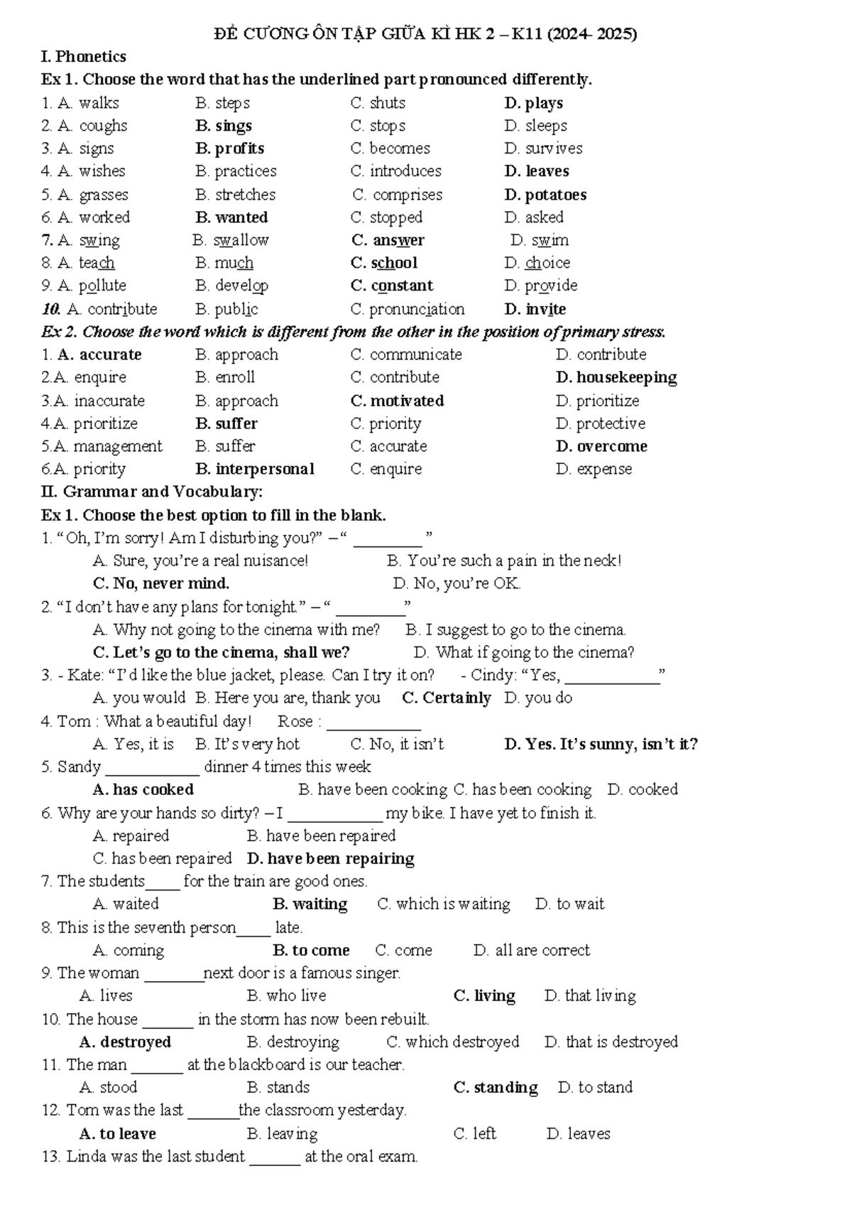 ĐỀ CƯƠNG ÔN TẬP GIỮA KÌ HK 2 2024 2025 K11 - ĐỀ CƯƠNG ÔN TẬP GIỮA KÌ HK ...