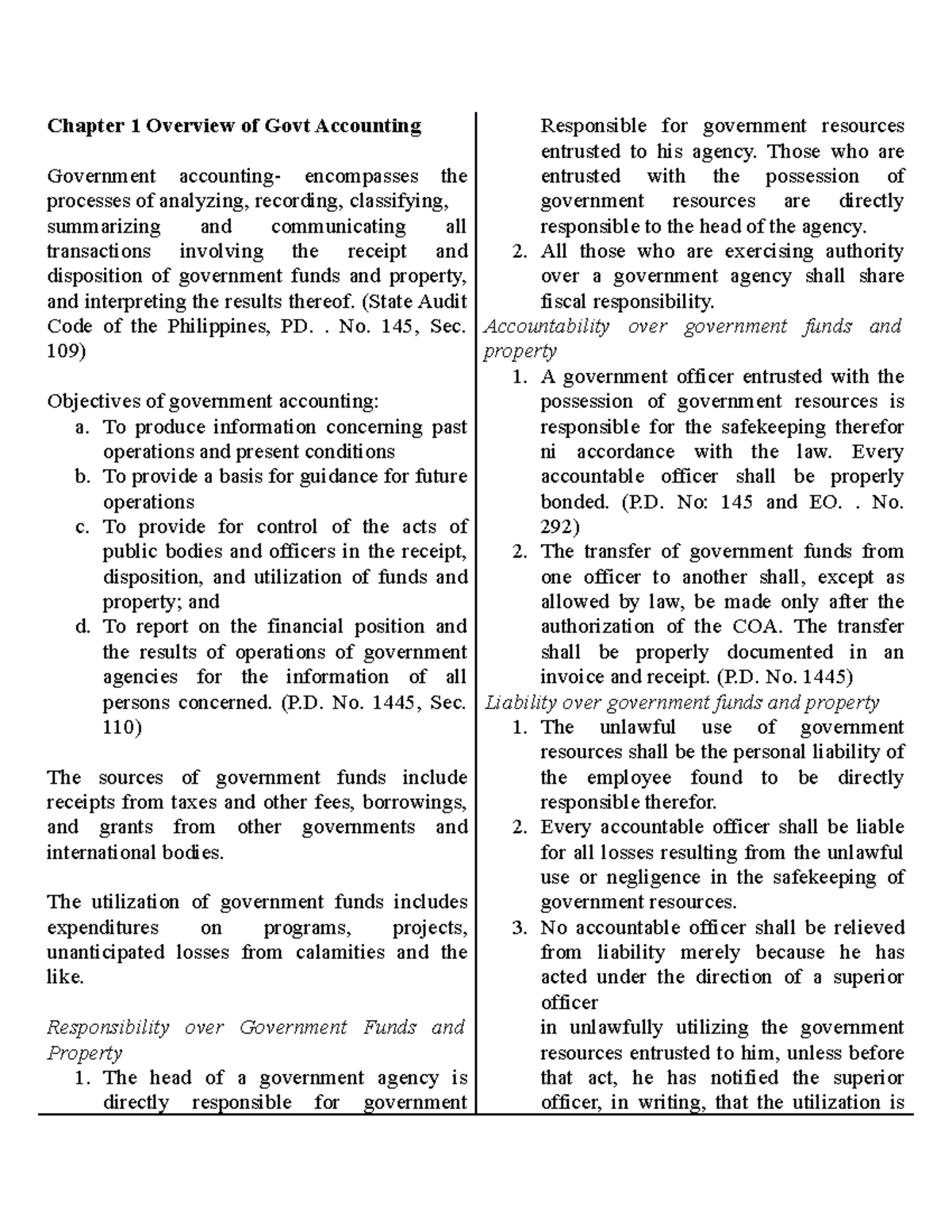 Govt Accounting Notes - Chapter 1 Overview of Govt Accounting ...