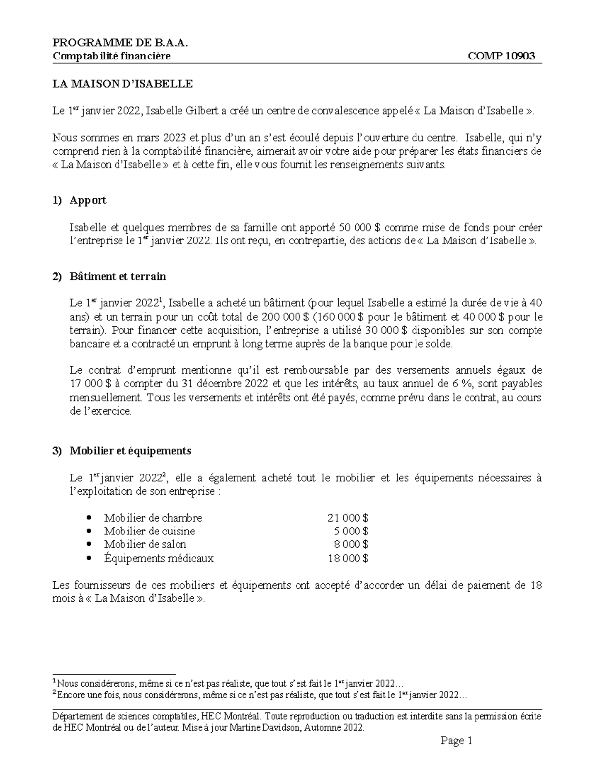 10903 Maison d Isabelle Enoncé - PROGRAMME DE B.A. Comptabilité ... 10903 Maison d Isabelle Enoncé - PROGRAMME DE B.A. Comptabilité ...