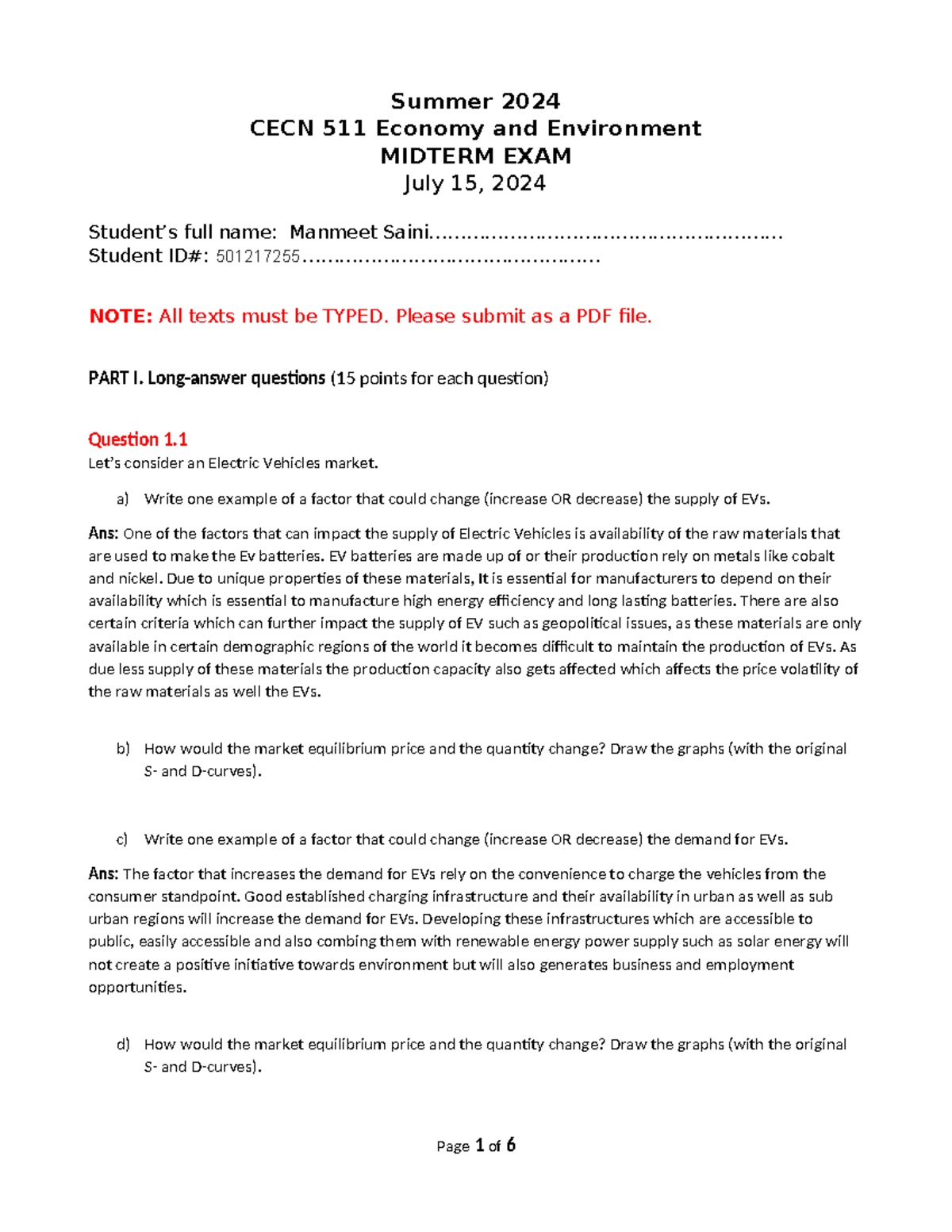 CECN511 Midterm Exam Test - S2024 - Manmeet Saini - Summer 2024 CECN ...