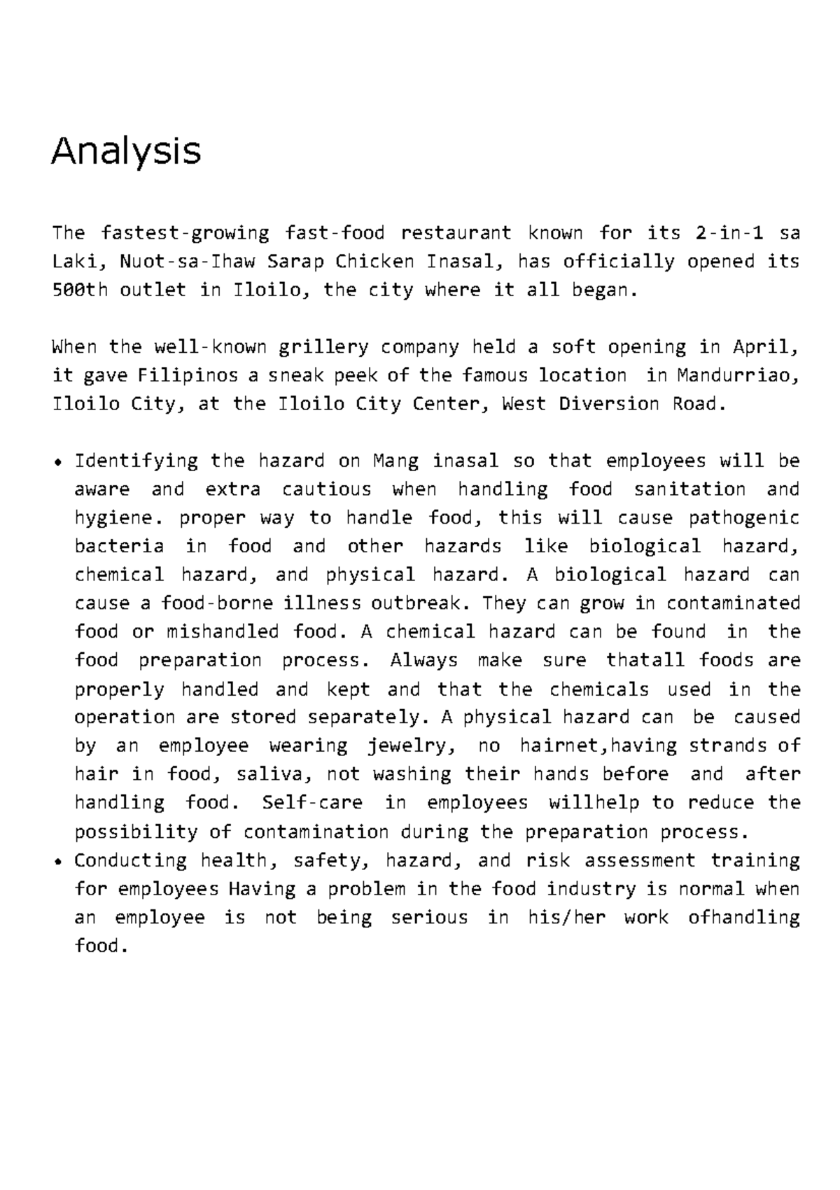 Chapter 4 - practice material - Analysis The fastest-growing fast-food ...