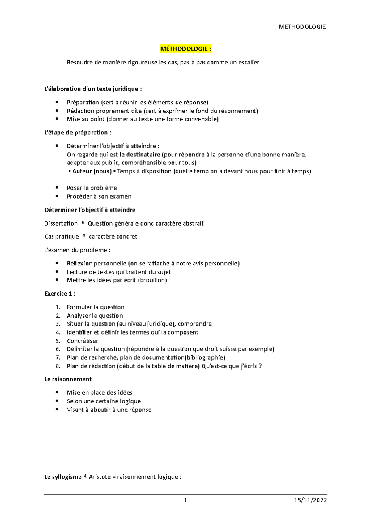 Résumé du cours Méthodologie - MÉTHODOLOGIE : Résoudre de manière ...
