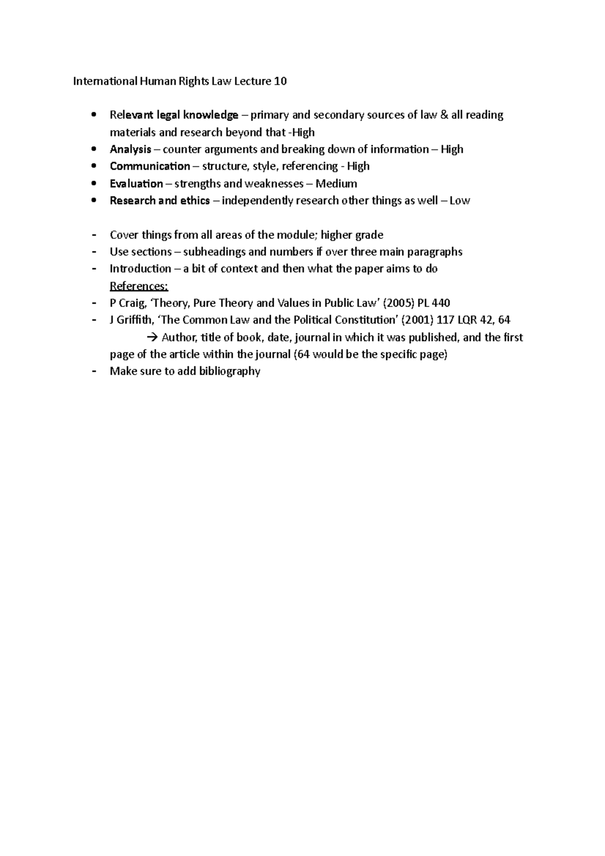 International Human Rights Law Lecture 10 - Studocu