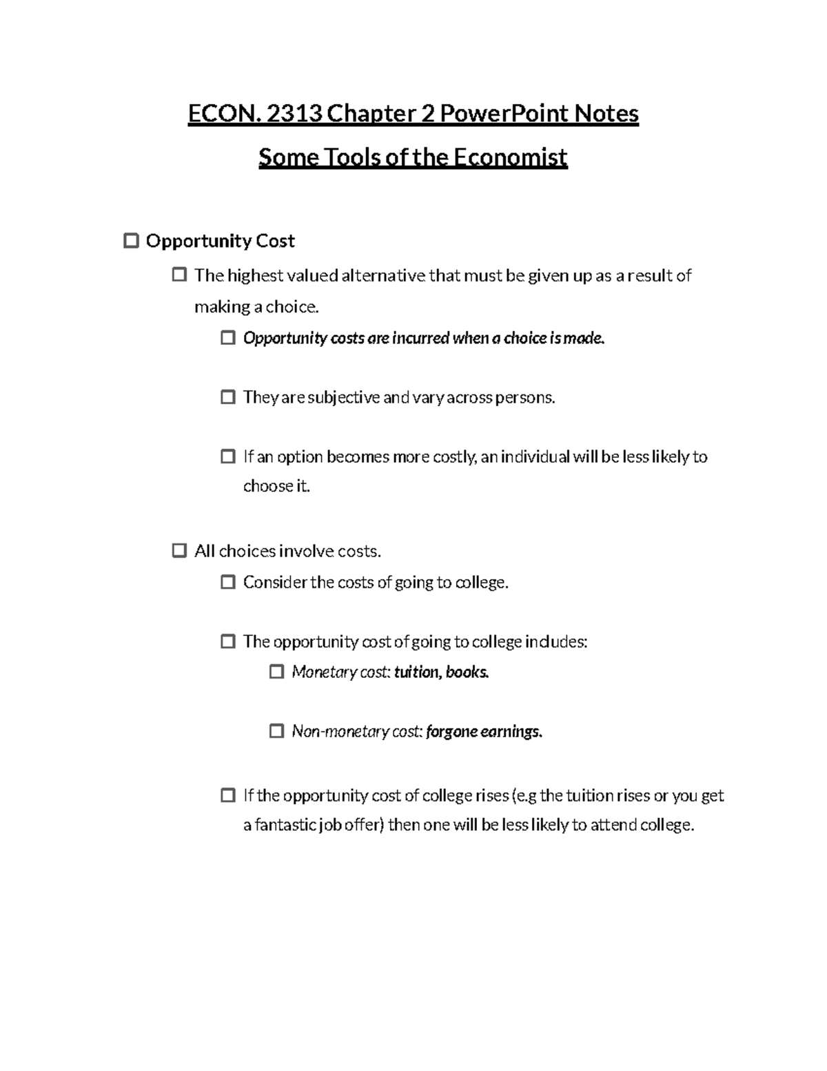 ECON. 2313 Chapter 2 Power Point Notes - ECON. 2313 Chapter 2 ...