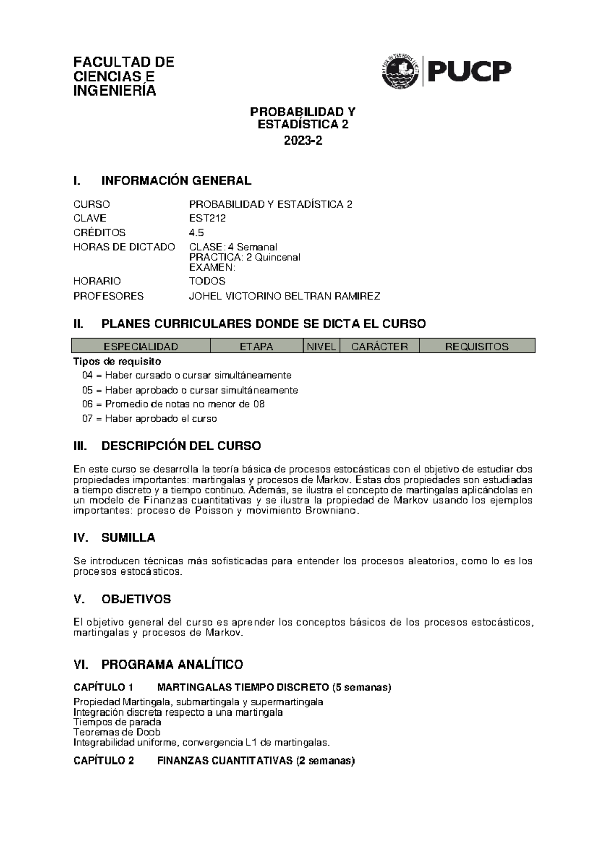 EST212 2023 2 Silabo - dgdfg - FACULTAD DE CIENCIAS E INGENIERÍA ...