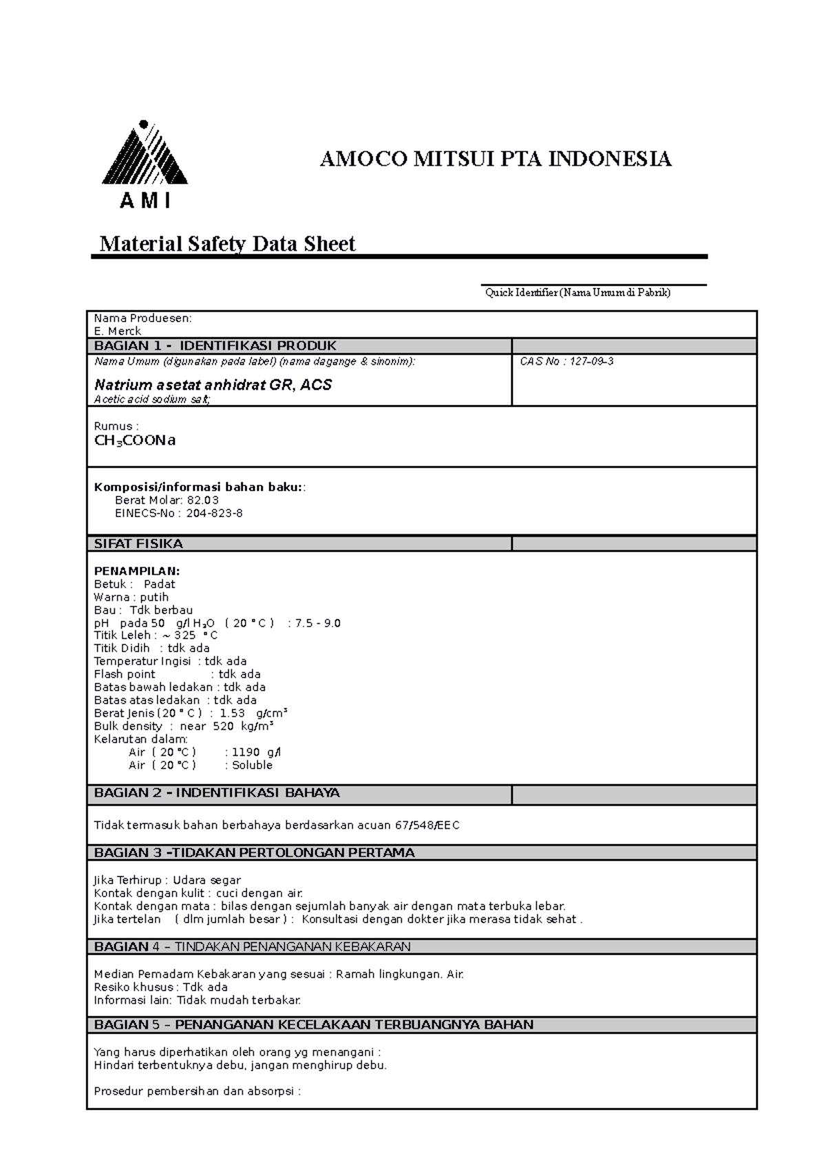 Dokumen - Adds only - AMOCO MITSUI PTA INDONESIA Material Safety Data ...