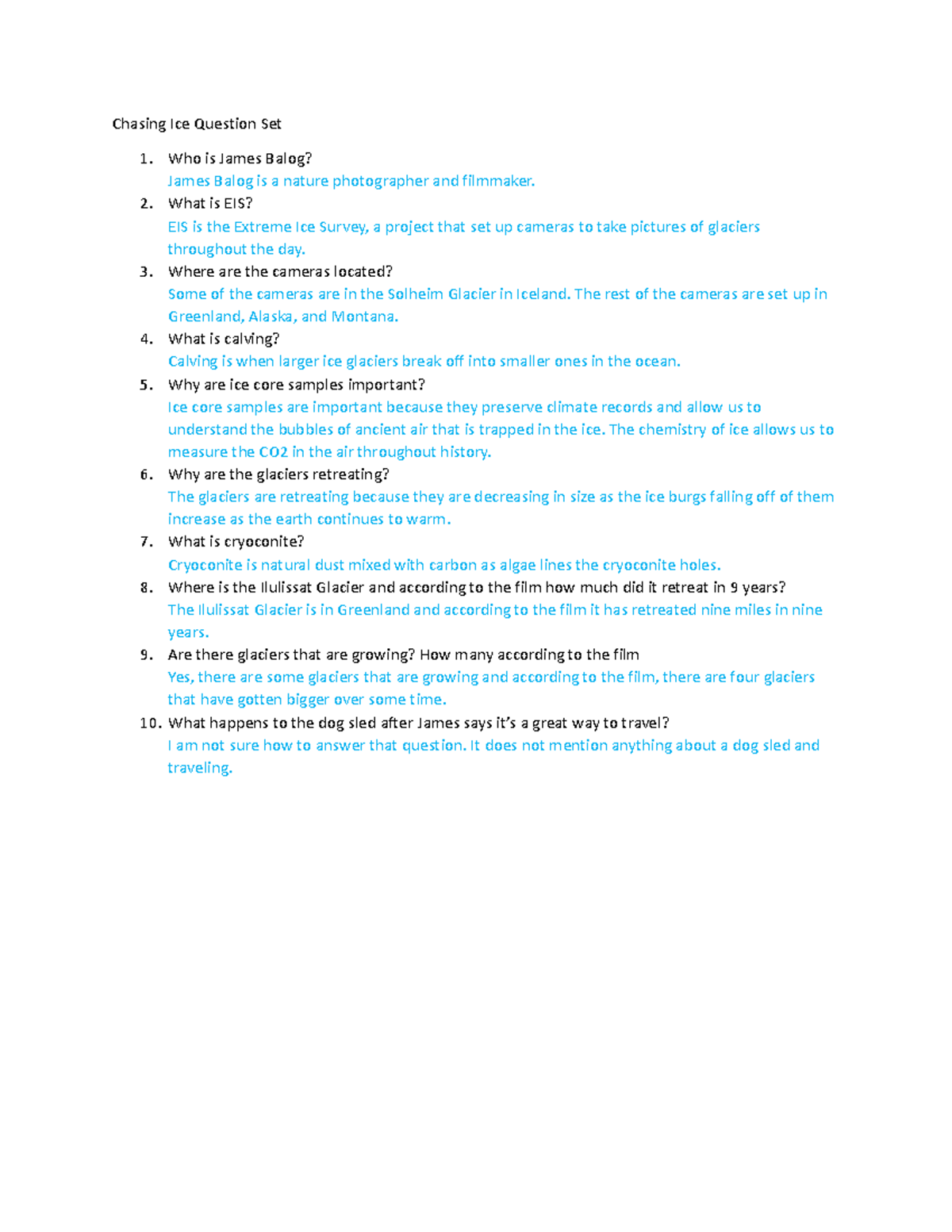 Chasing Ice Question Set - Who is James Balog? James Balog is a nature ...