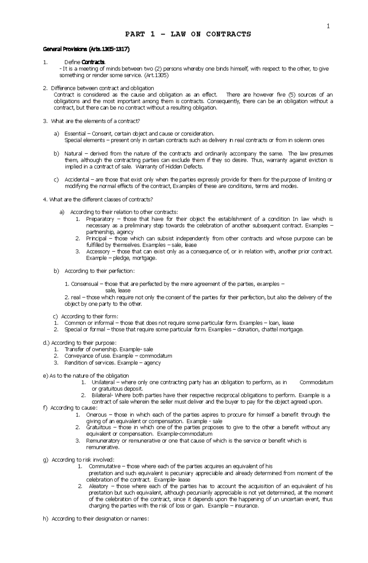 Law on Contracts - 1 PART 1 – LAW ON CONTRACTS General Provisions (Arts ...