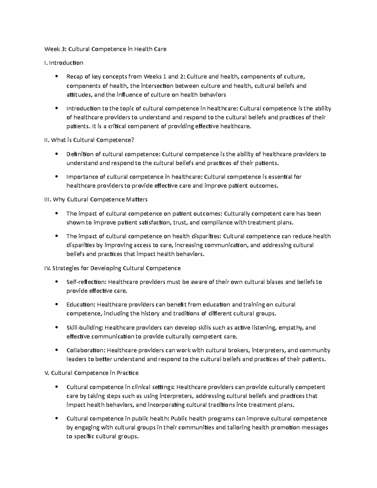ANT300 wk3 - Class notes - Week 3: Cultural Competence in Health Care I ...