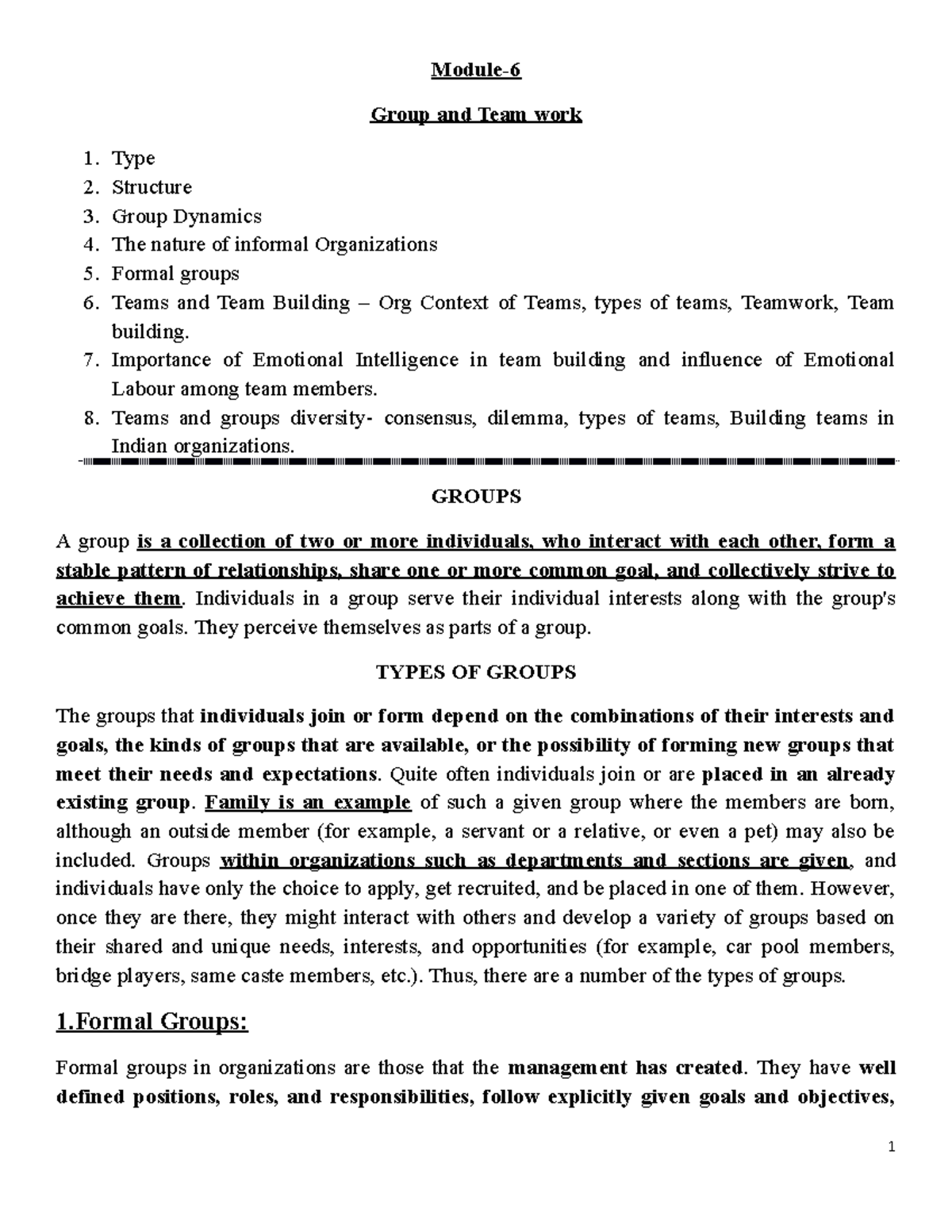 Groups and Teams - Notes - Module- Group and Team work Type Structure ...