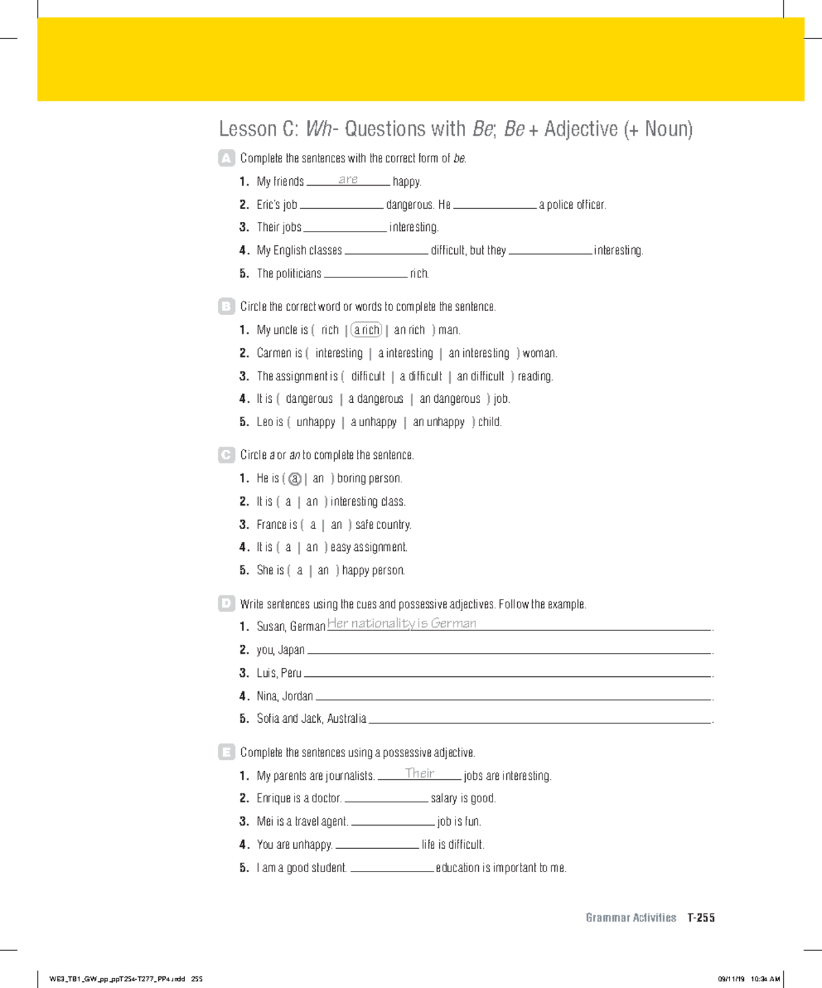World english 3e level 1 grammar activities unit 1 lesson c - Grammar Activities T- Lesson C: Wh ...