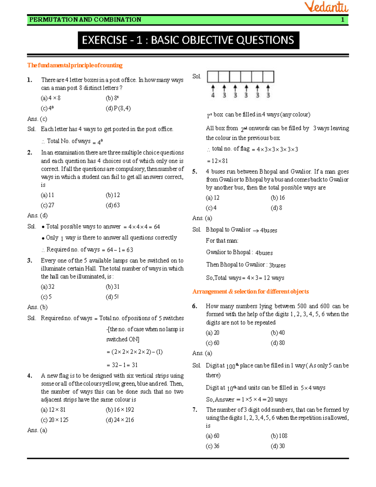Permutation and Combination (Ex-1) - EXERCISE - 1 : BASIC OBJECTIVE ...