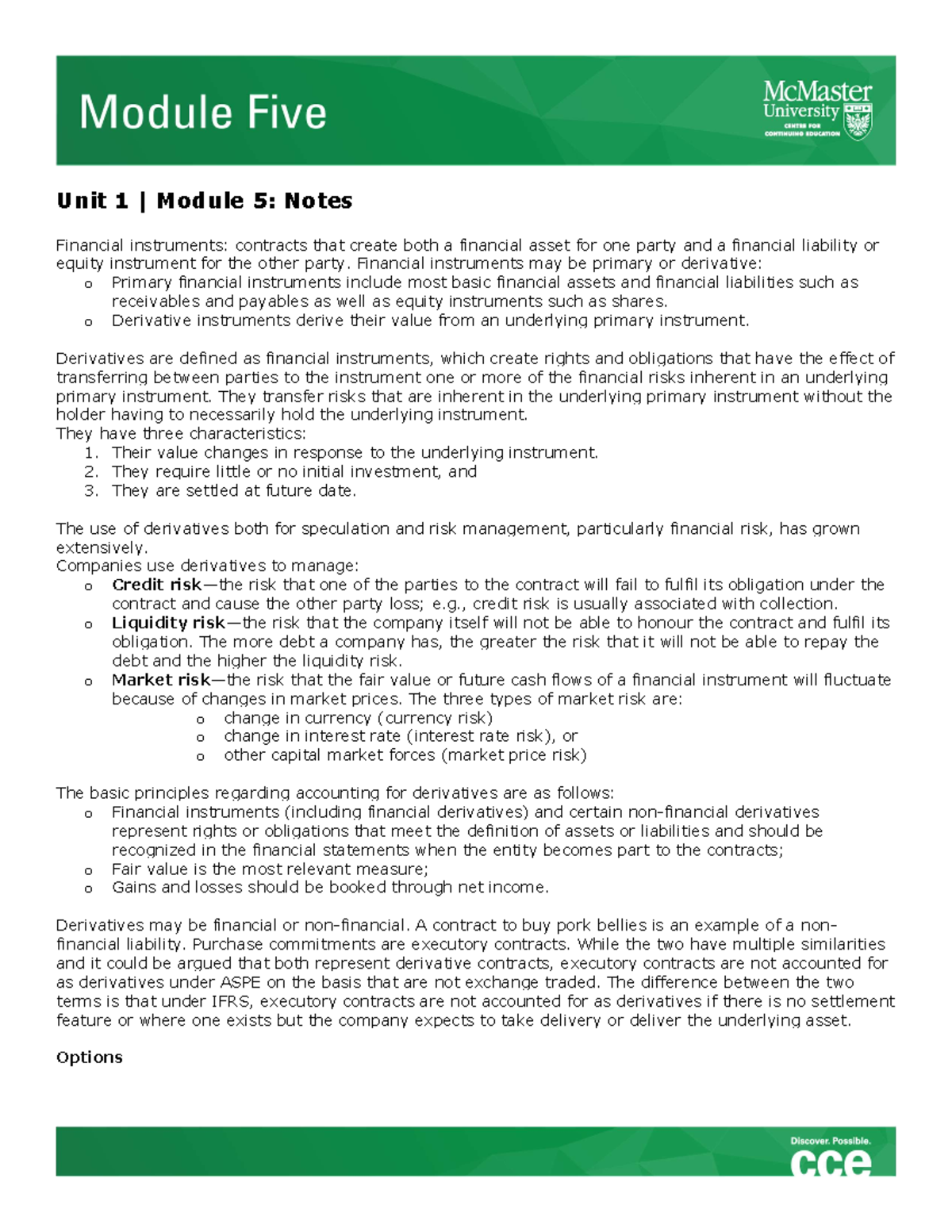 Module 5 - Notes - Unit 1 | Module 5: Notes Financial instruments ...