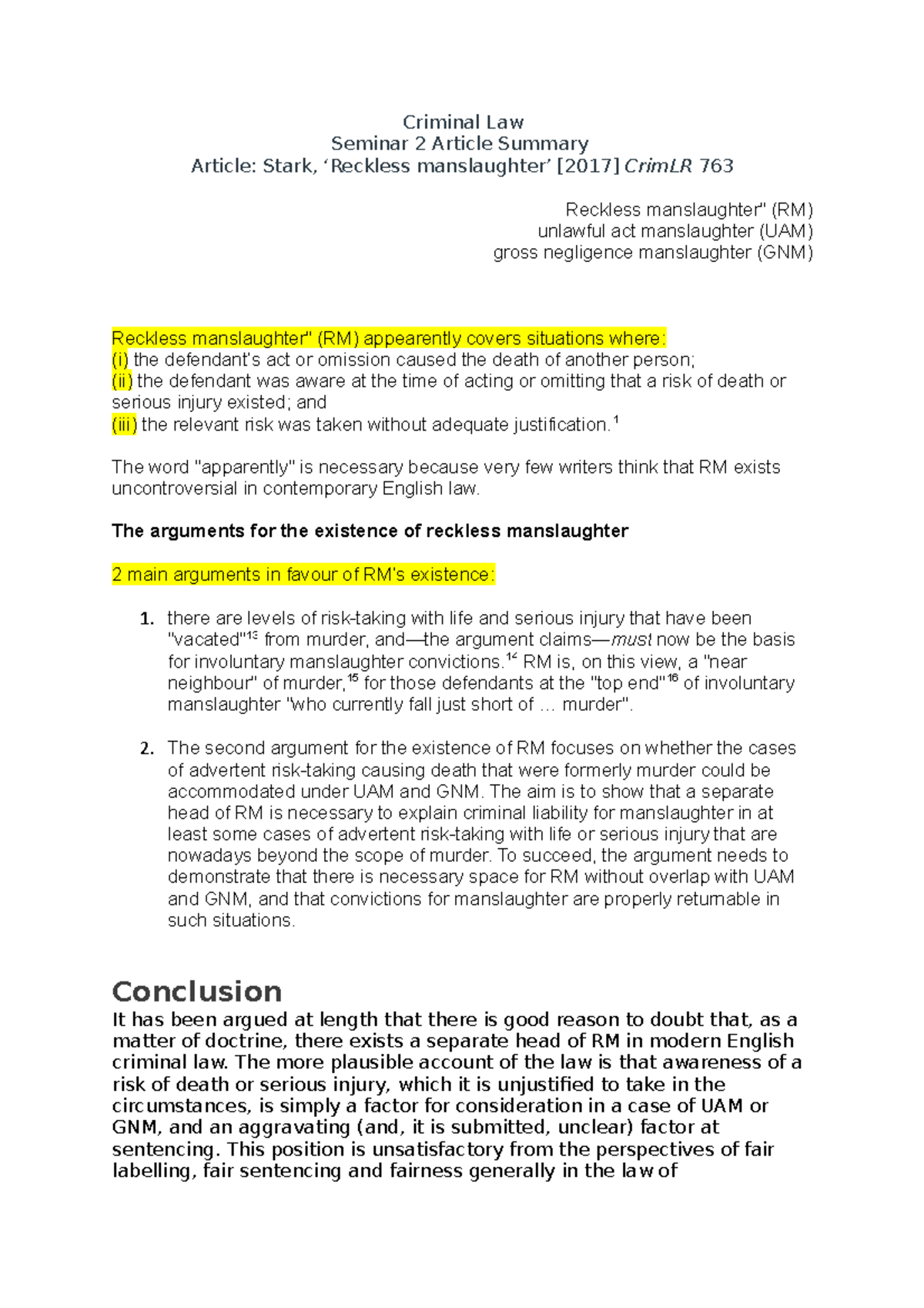 Criminal Law-Article summary - Criminal Law Seminar 2 Article Summary ...