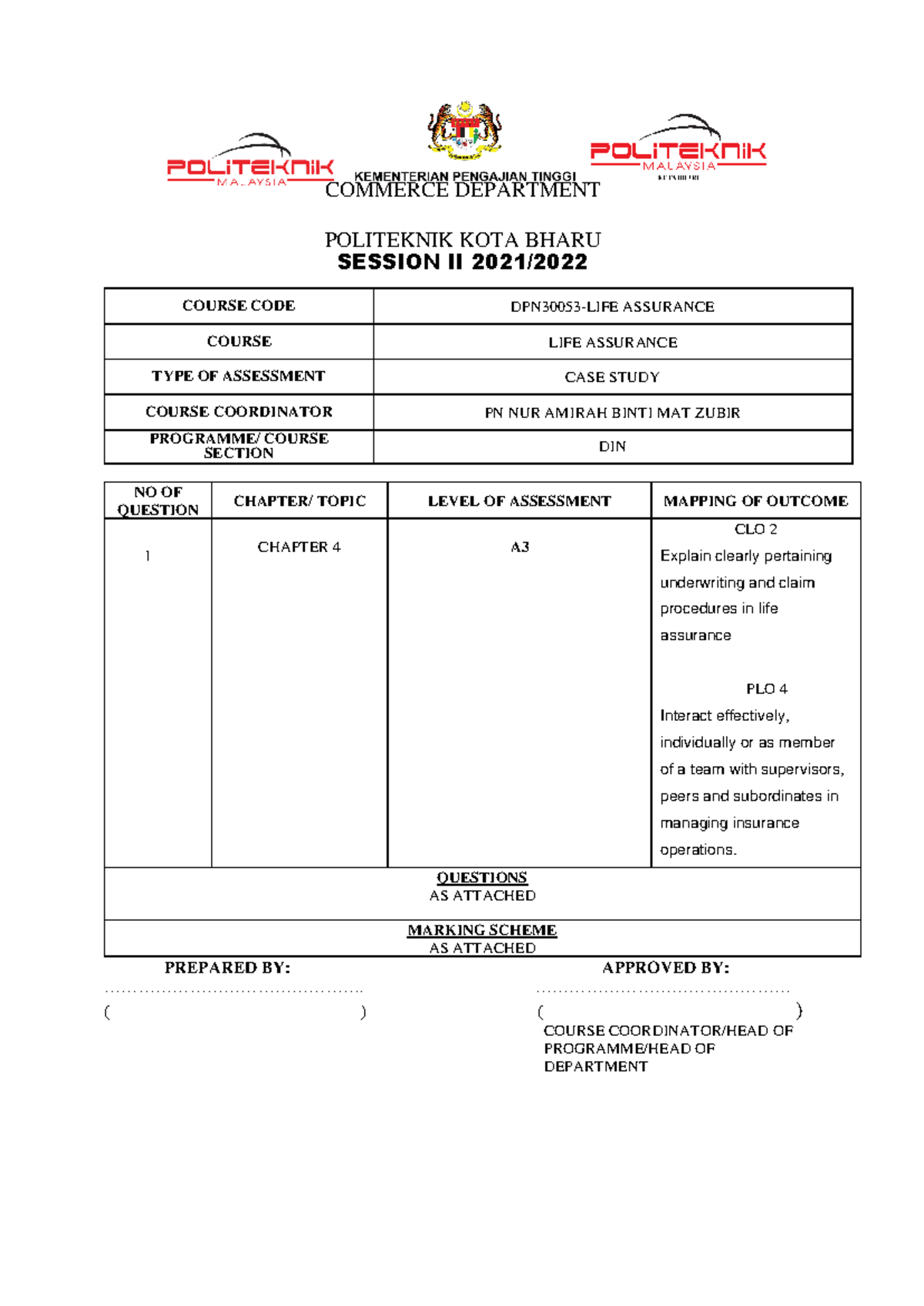 CASE Study LIFE - COMMERCE DEPARTMENT POLITEKNIK KOTA BHARU SESSION II ...