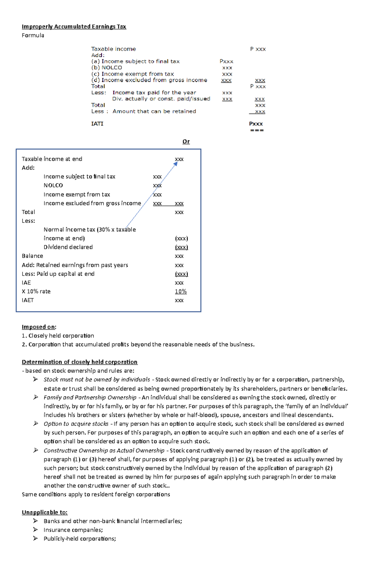 Iaet-reviewer - Lecture notes income tax - Improperly Accumulated ...