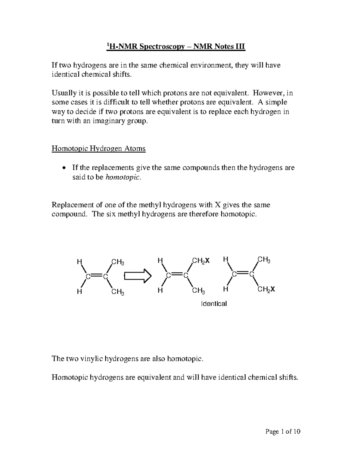 NMR Notes III - Lab report - 1 H-NMR Spectroscopy – NMR Notes III If ...