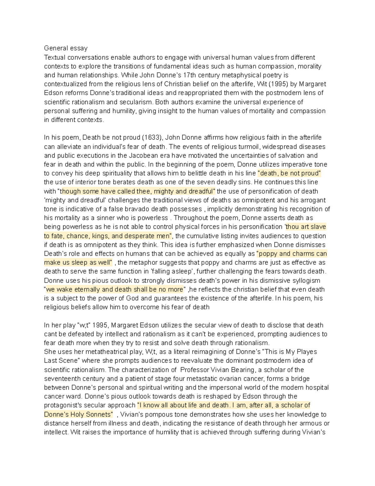 john donne and margaret atwood hsc essay - General essay Textual ...