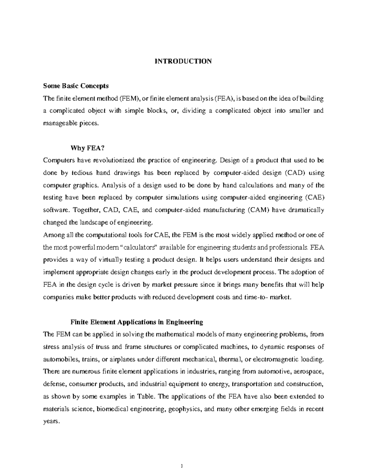 FEA Ansys final - Fea practicals - INTRODUCTION Some Basic Concepts The ...