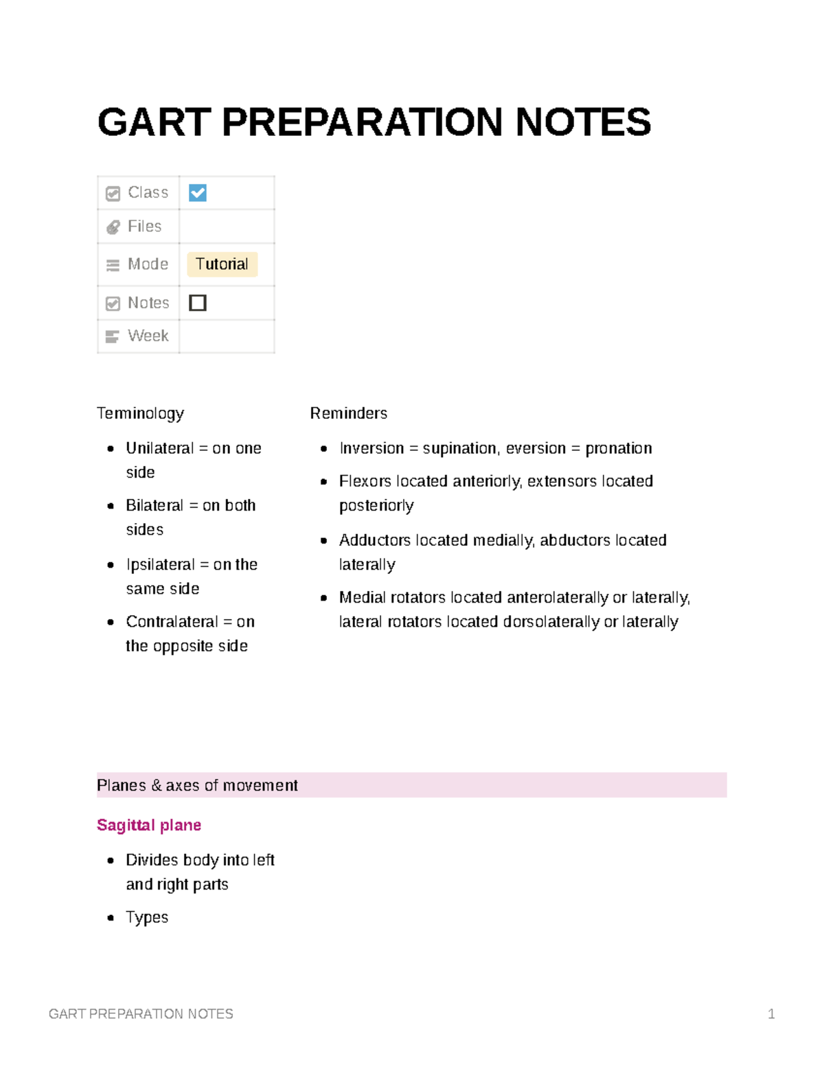 GART Preparation Notes - GART PREPARATION NOTES Class Files Mode ...