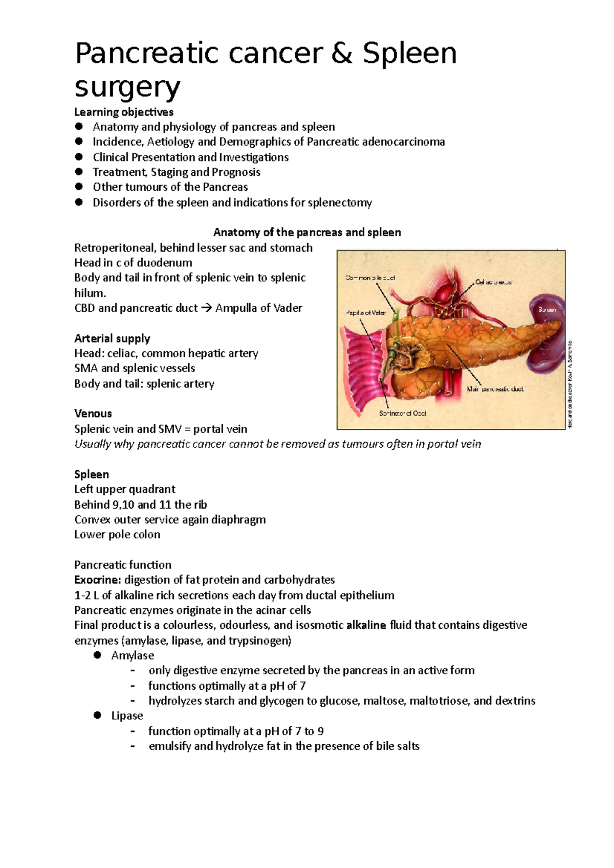 Pancreas and spleen - surgery Learning objectives l Anatomy and ...