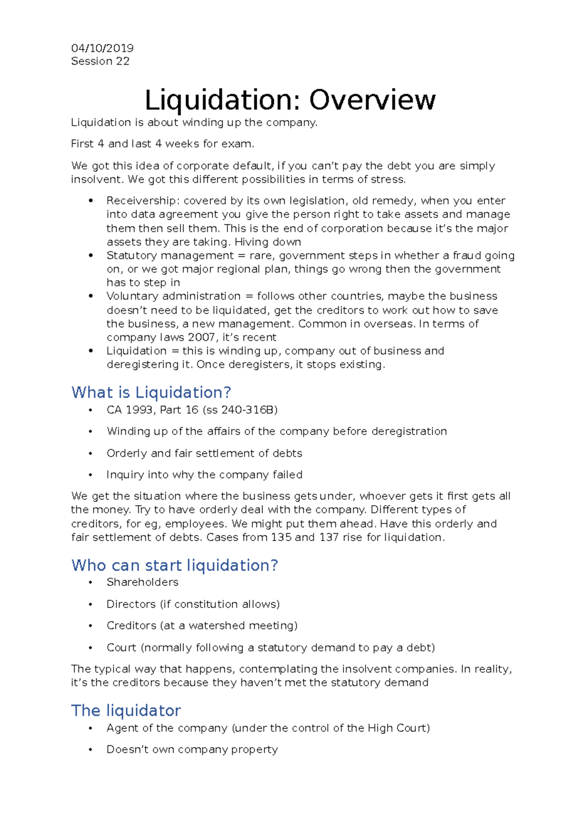 Session 22 Liquidation.docx - Session 22 Liquidation: Overview ...