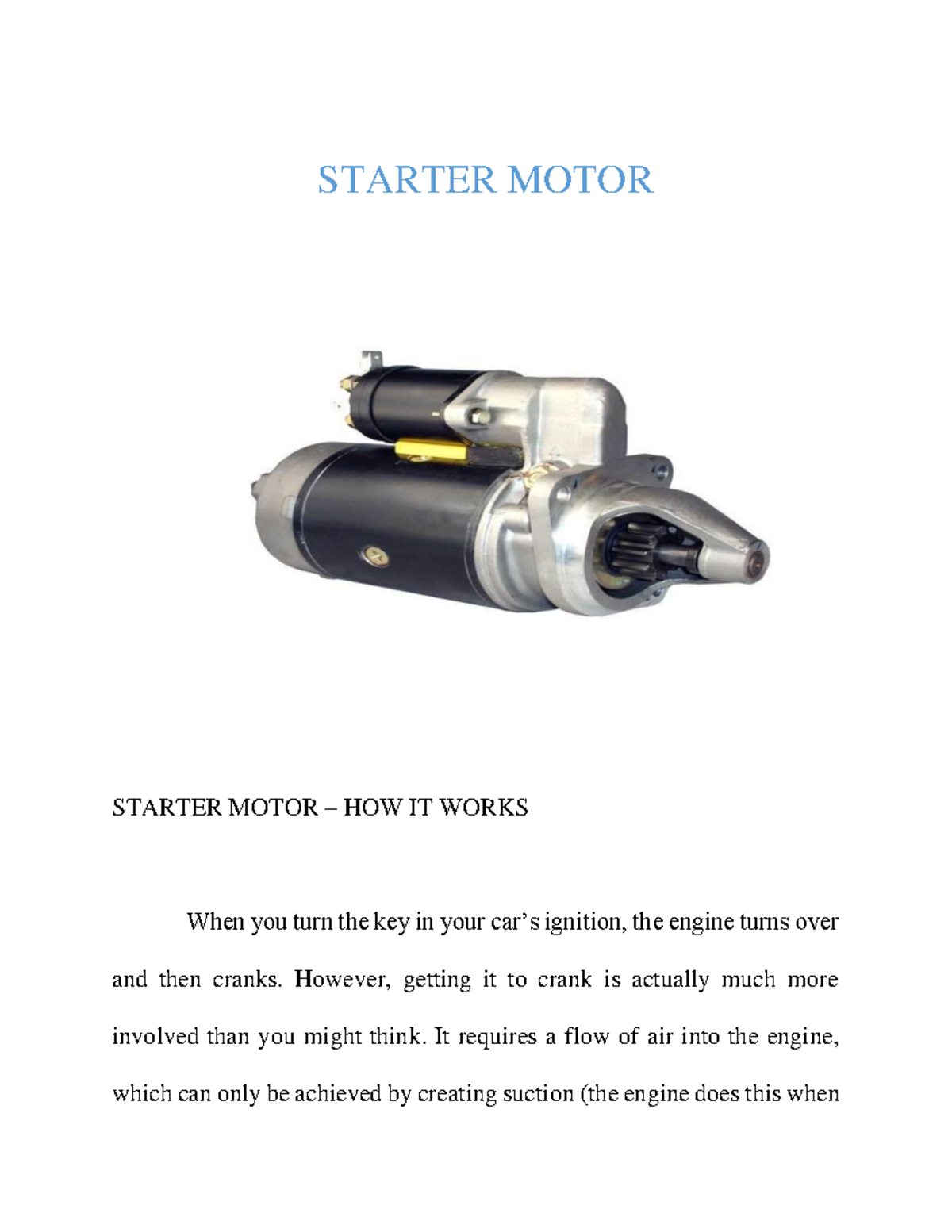 Document (4)Starter Motor - STARTER MOTOR STARTER MOTOR – HOW IT WORKS ...