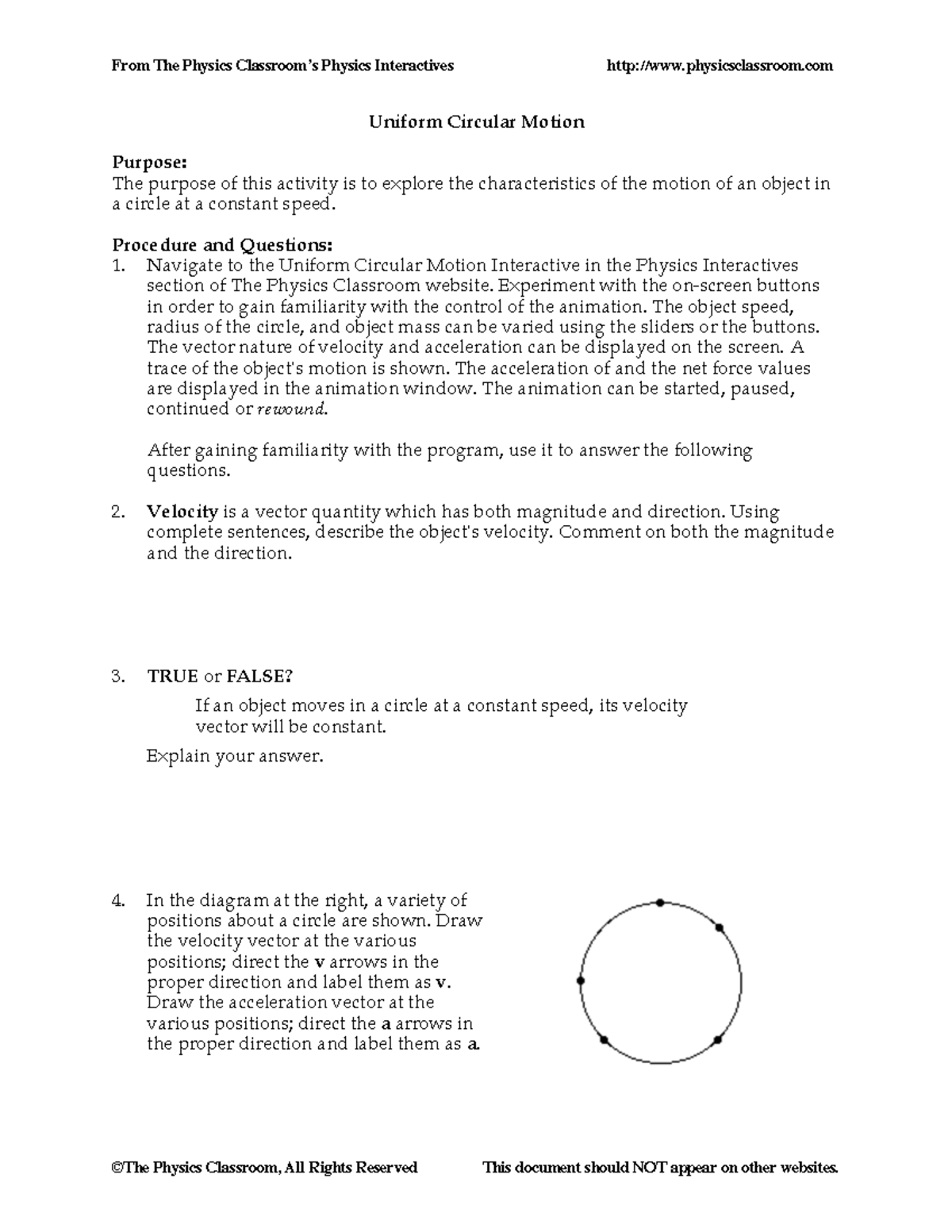 Circ Motion Activity - Physics circut - From The Physics Classroom’s ...
